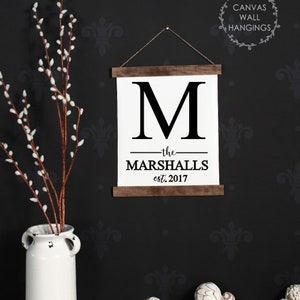 Canvas Wall Print Sign Wood Frame Custom Last Name Date Monogram Home ...