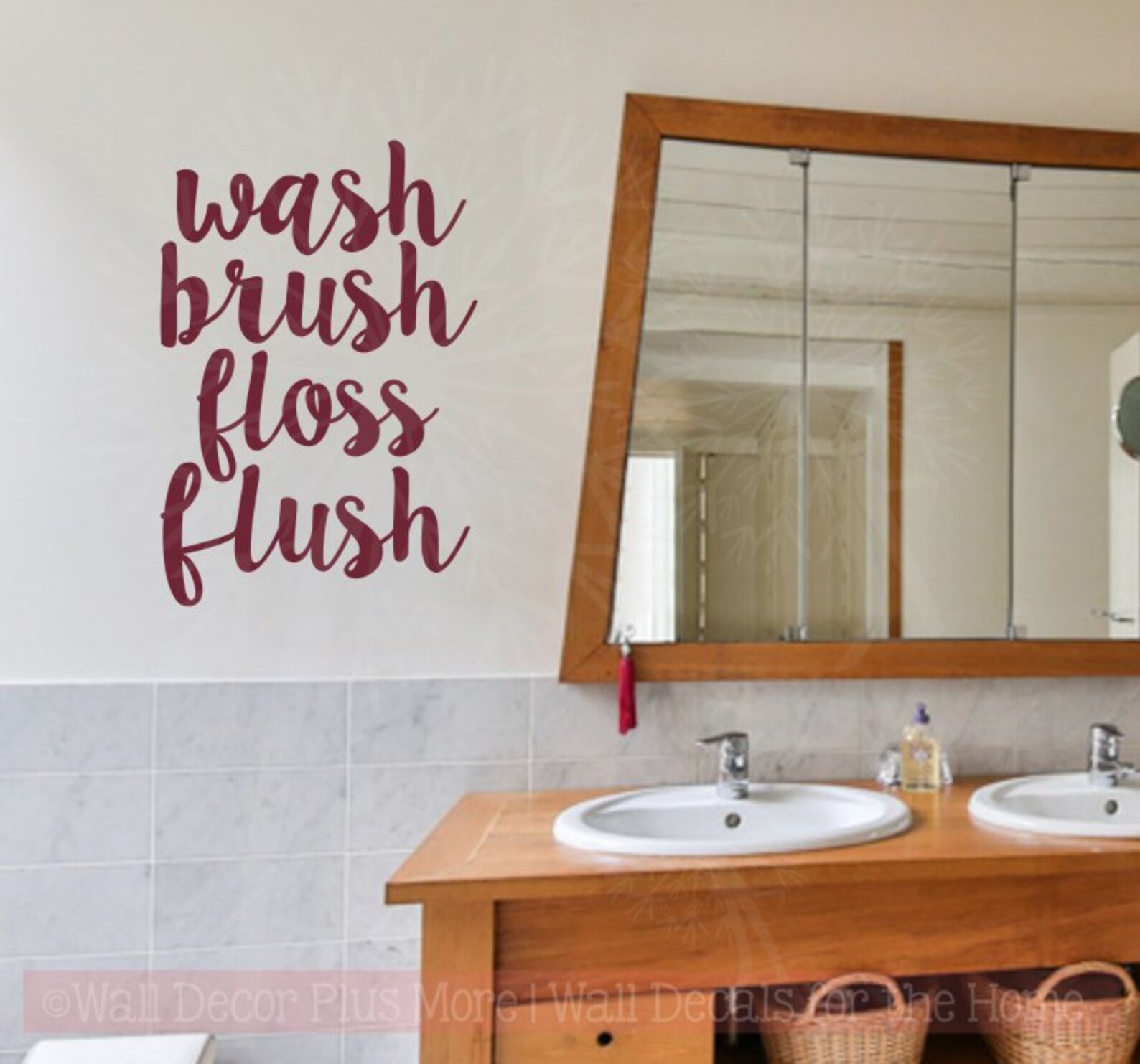 Wash Brush Floss Flush Vinyl Letters Wall Decor Bathroom Quote Wall ...