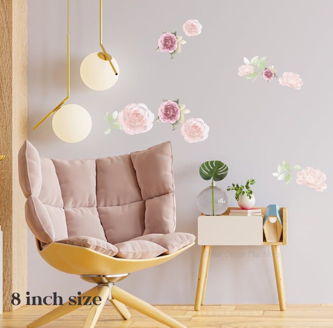 Watercolor Flowers Wall Art Decal Stickers Pastel Rose Cream Vinyl Wall ...