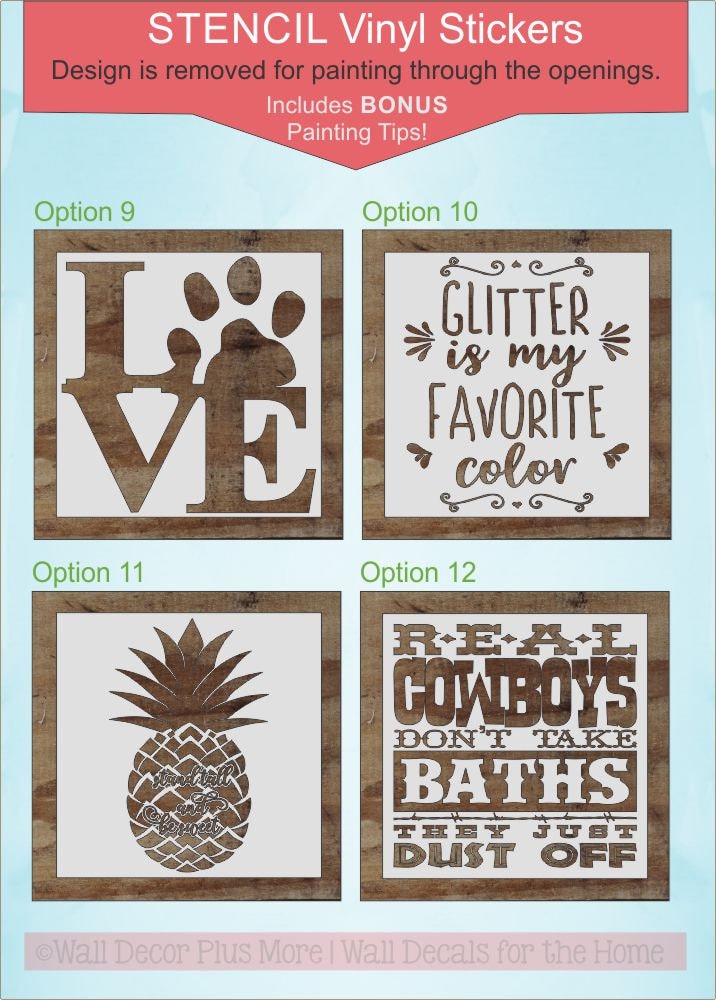 Vinyl Stencil Stickers for Painting a Wood Sign for 12x12-inch Boards ...