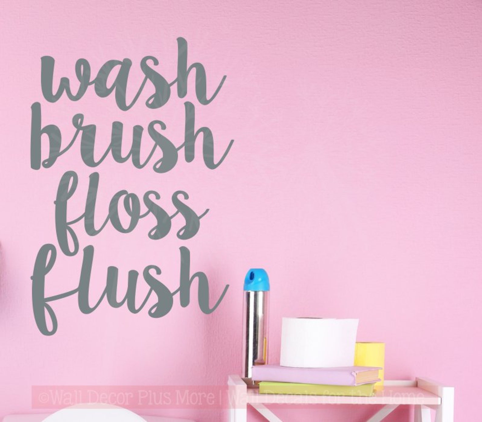 Wash Brush Floss Flush Vinyl Letters Wall Decor Bathroom Quote Wall ...