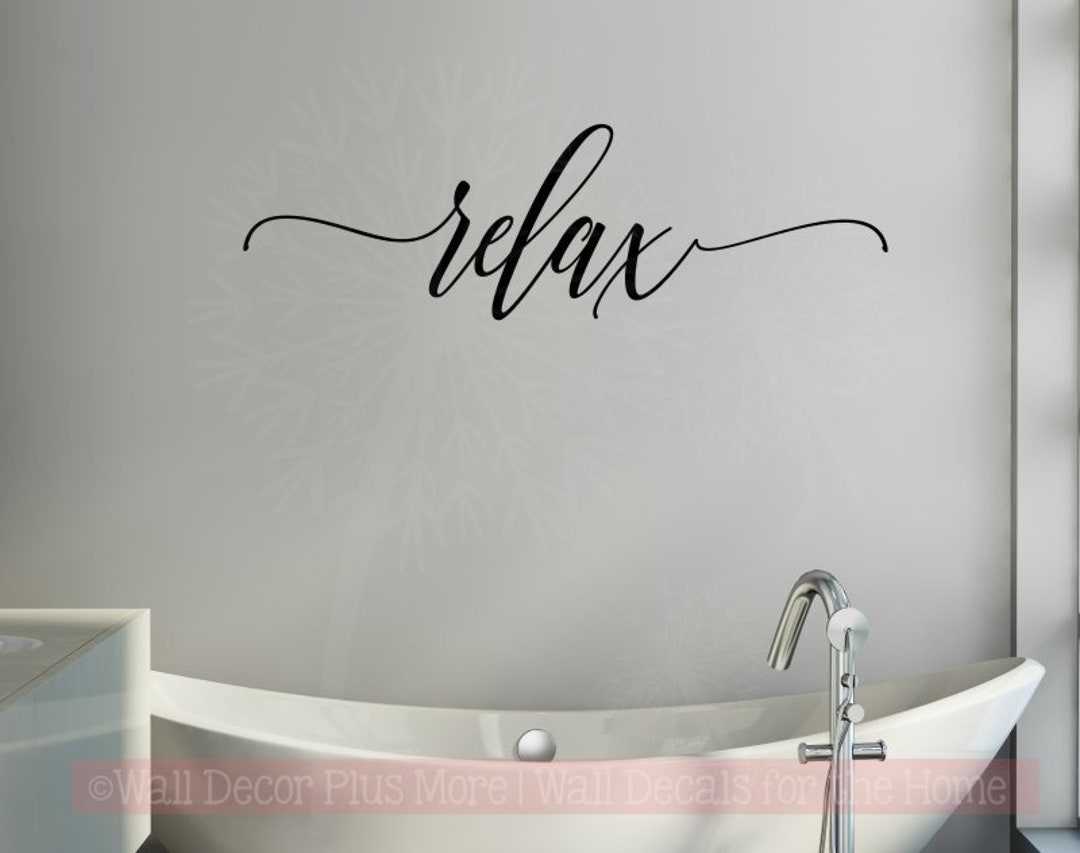 Bathroom Wall Decals Quotes Relax Cursive Vinyl Letter Bath Room Decor ...