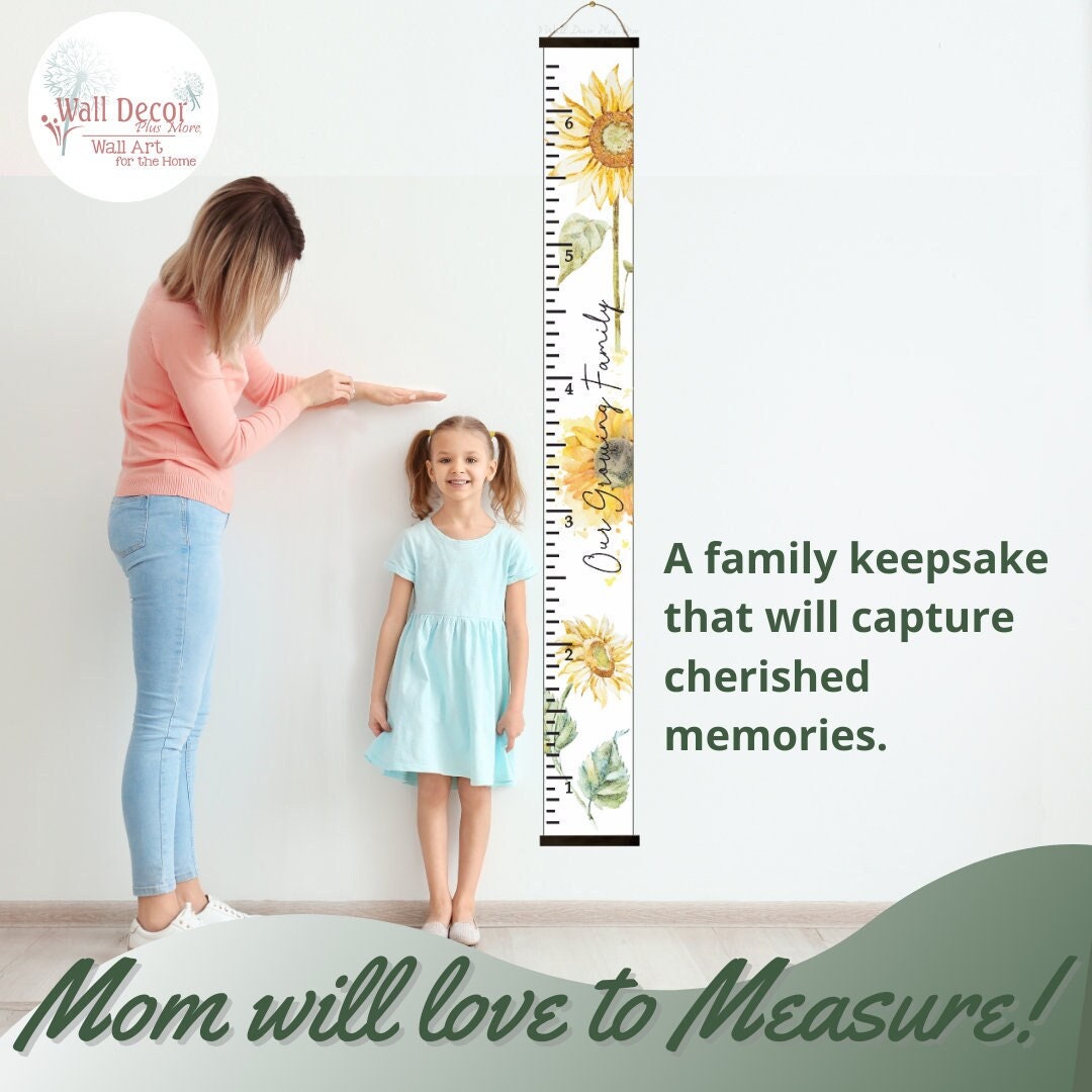 Canvas Sunflower Growth Chart Our Growing Family Milestone Height Ruler ...