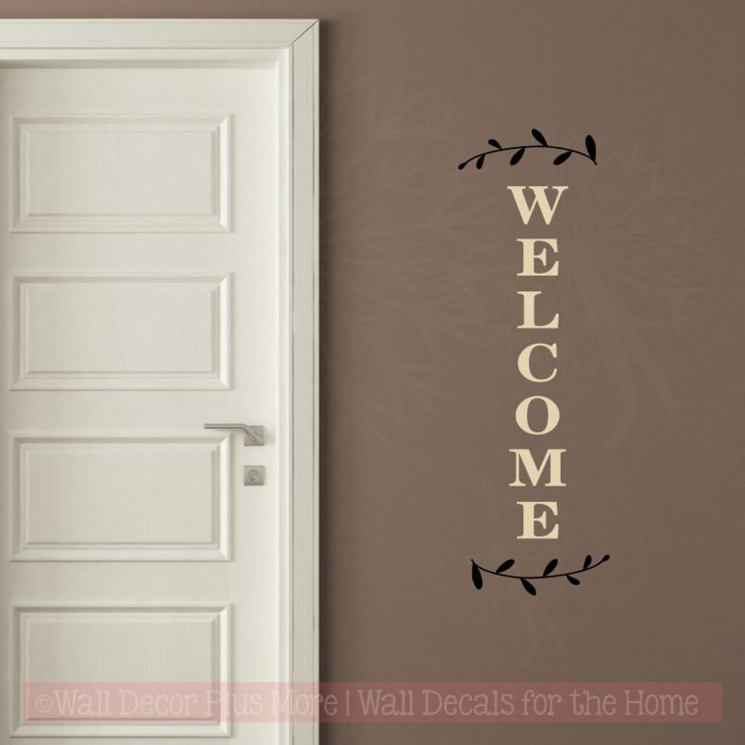 Welcome Vinyl Letters Laurel Leaves Wall Stickers Entryway Kitchen ...
