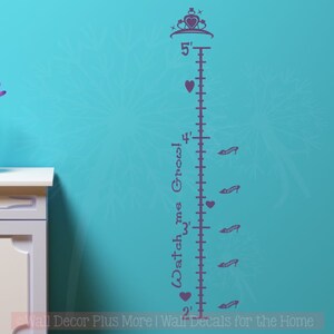 Princess Crown Girls Growth Chart With Personalized Name Wall Sticker ...