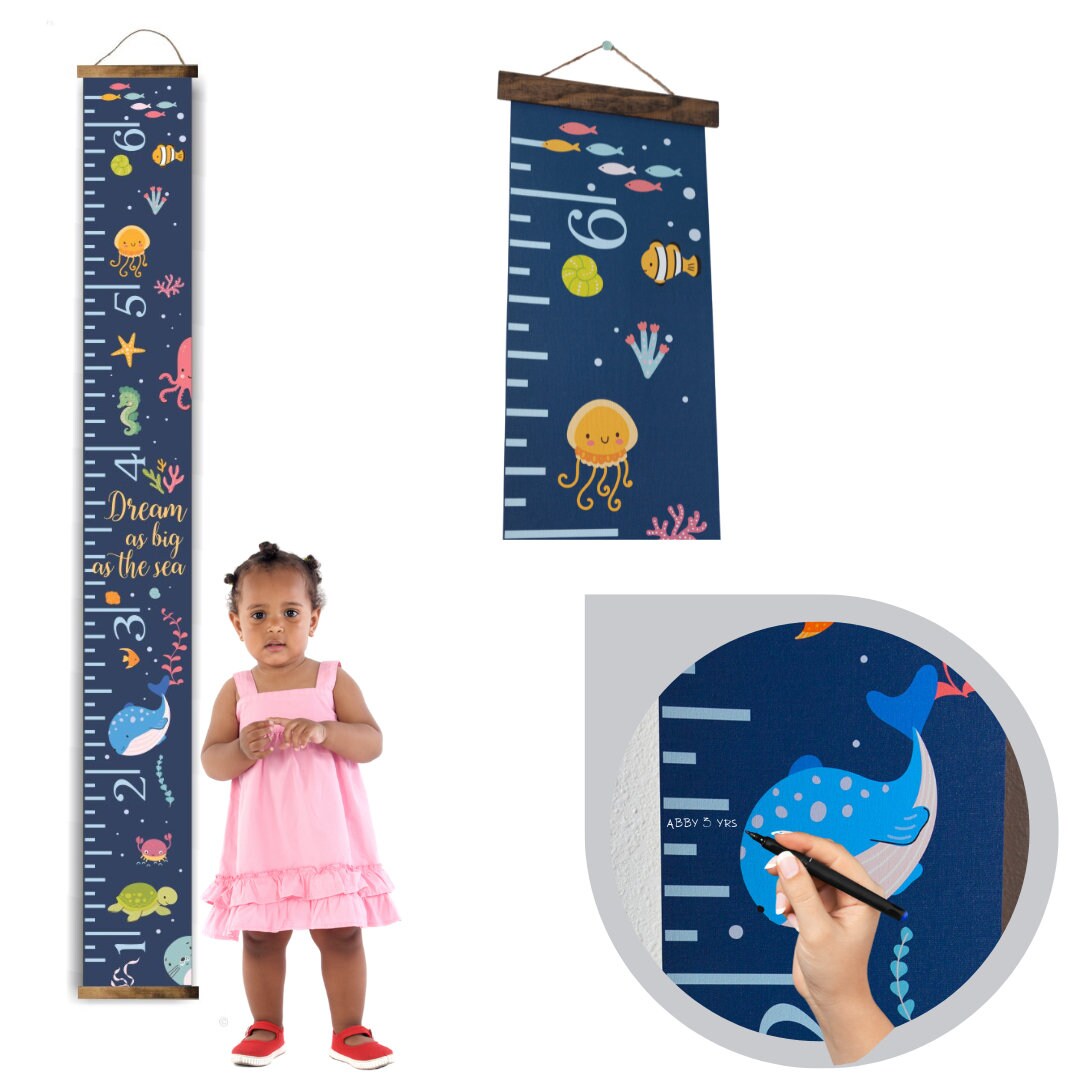 Canvas Growth Chart Height Ruler Tracker Ocean Hanging Sign Sea Bedroom ...