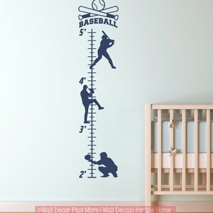 Boys Height Ruler Growth Chart Decal Sticker Baseball Player Silhouette ...