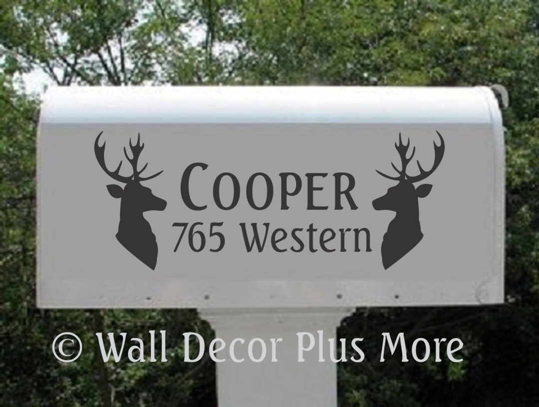 Mailbox Decals Vinyl Sticker Custom Address Lettering With Deer Mount ...
