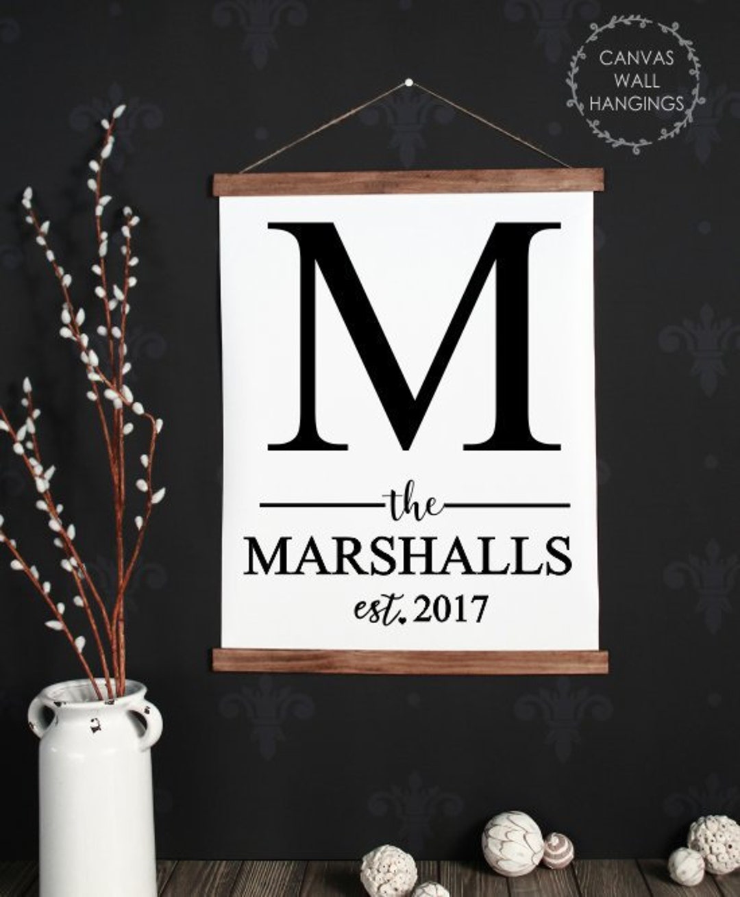 Canvas Wall Print Sign Wood Frame Custom Last Name Date Monogram Home ...