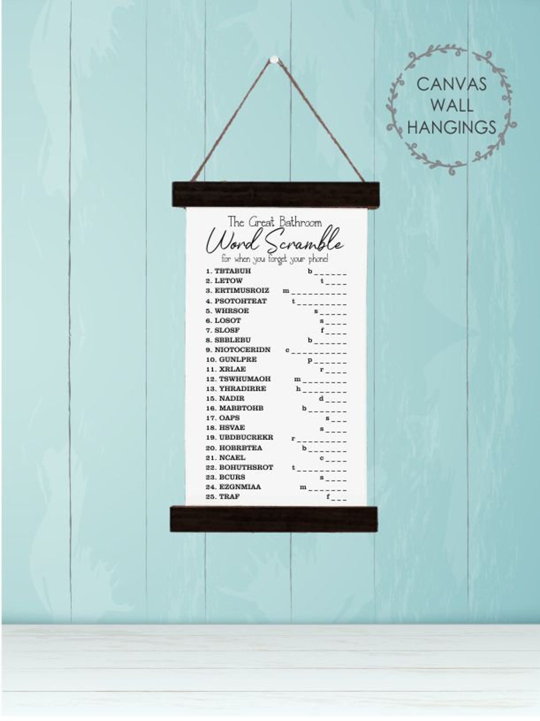 Canvas Wall Print Wood Frame Bathroom Wall Decor Word Scramble Puzzle ...