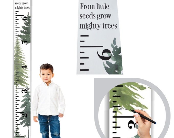 Canvas Growth Chart Height Ruler Tracker Hanging Sign Watercolor Trees ...