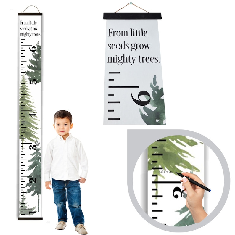 Canvas Growth Chart Height Ruler Tracker Hanging Sign Watercolor Trees ...