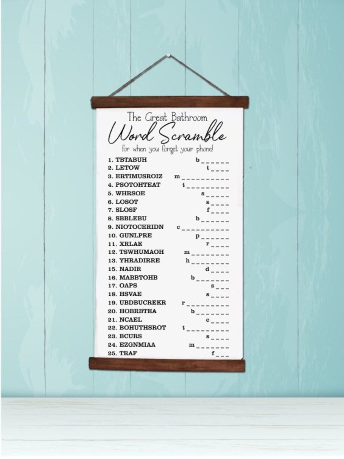 Canvas Wall Print Wood Frame Bathroom Wall Decor Word Scramble | Etsy