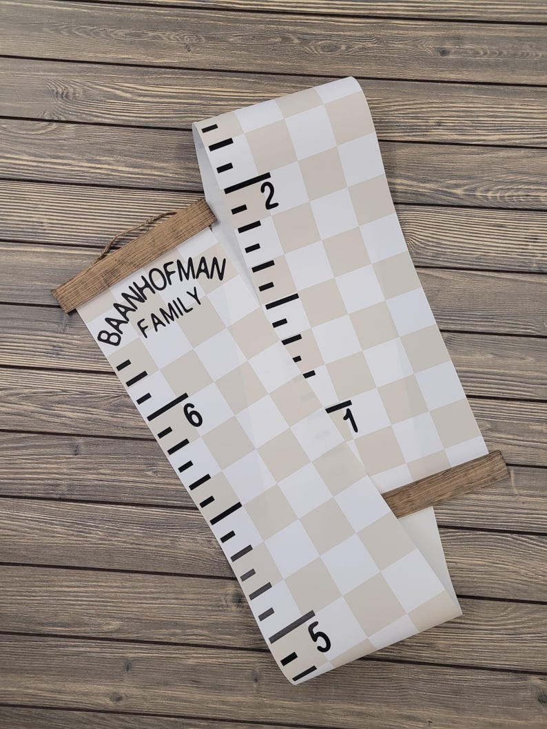 Checkered Canvas Growth Chart Sign: Personalized Height Ruler With ...