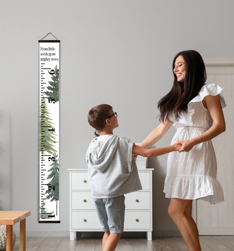 Canvas Growth Chart Height Ruler Tracker Hanging Sign Watercolor Trees ...