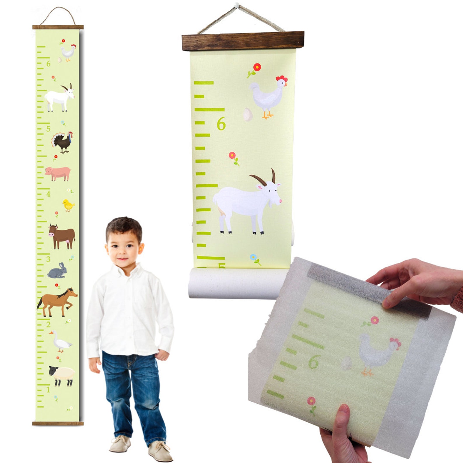 Farm Animals Height Ruler Tracker Printed on Canvas Growth - Etsy