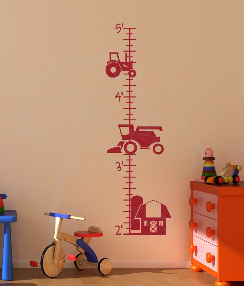 Height Ruler Wall Decals Vinyl Stickers Farming Barn Tractor Growth ...