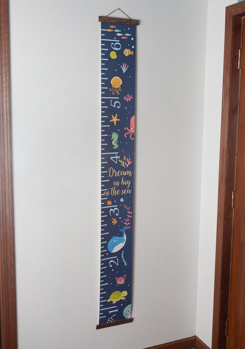 Canvas Growth Chart Height Ruler Tracker Ocean Hanging Sign Sea Bedroom ...