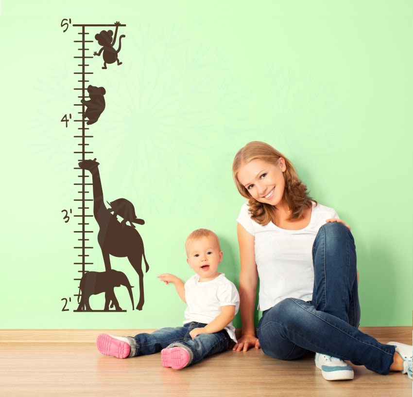 Zoo Animals Wall Growth Chart Height Ruler Decal Sticker Track Height ...