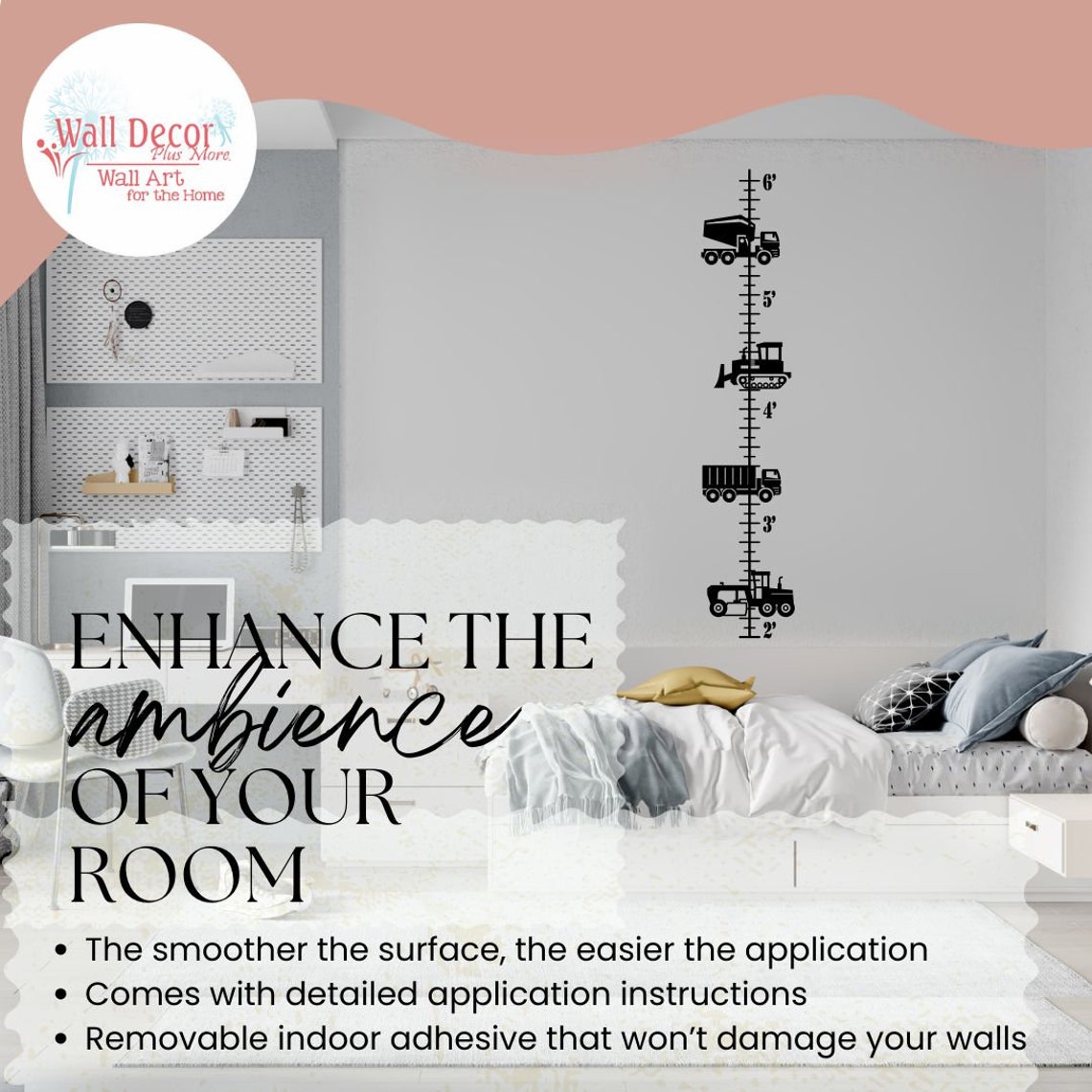 Construction Height Ruler Growth Chart Wall Decal Sticker for Boys ...
