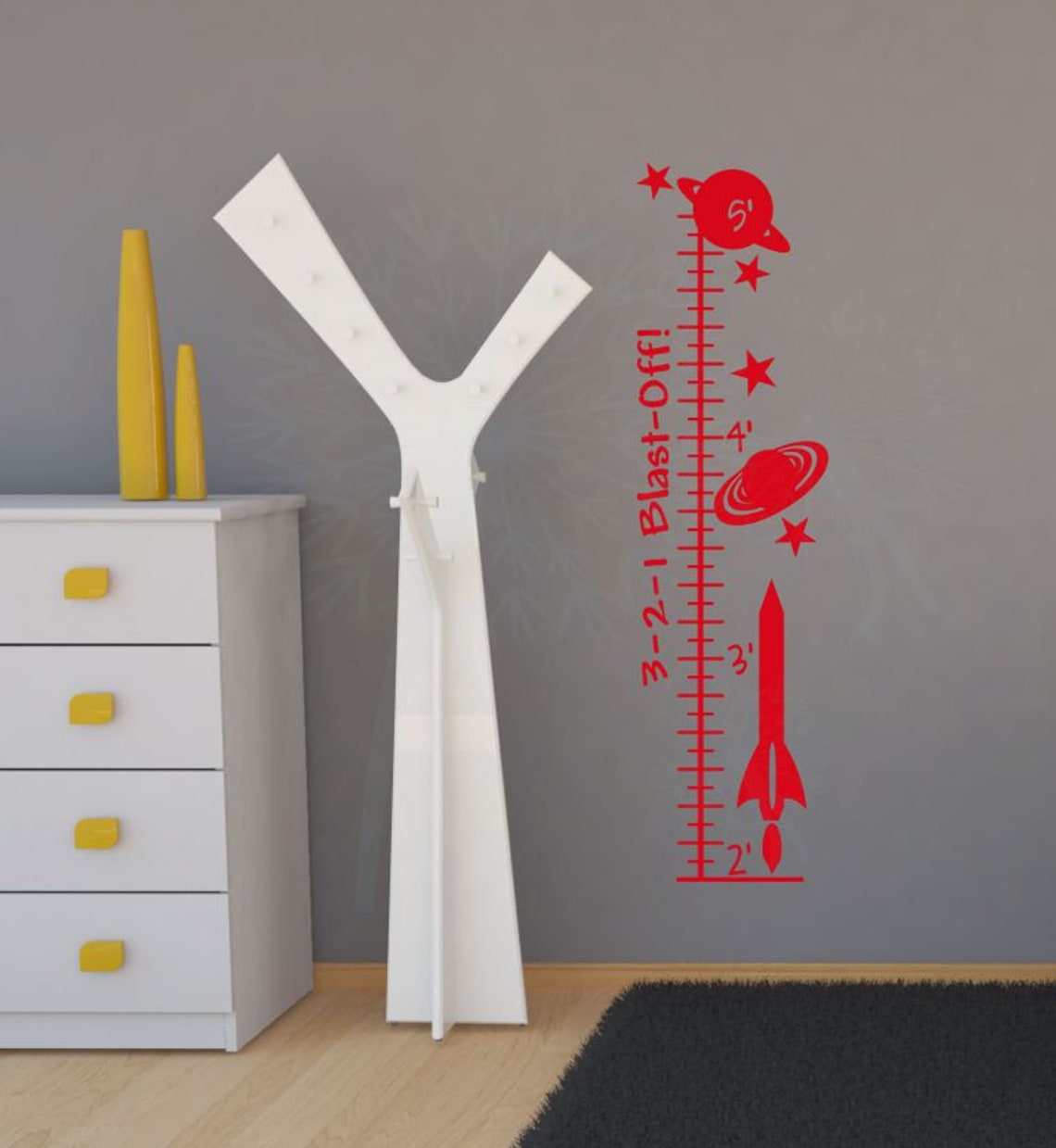 Height Ruler Wall Decals Vinyl Stickers Space Solar System Rocket ...