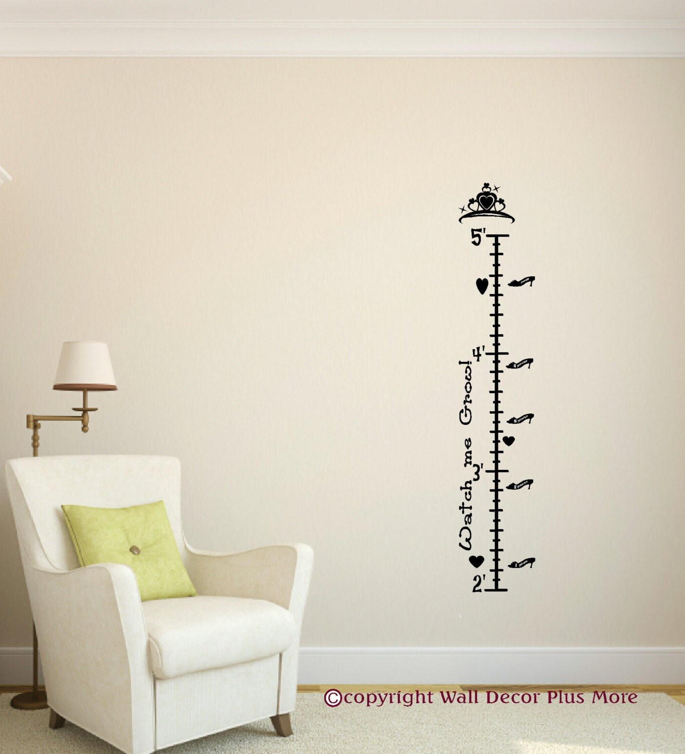 Princess Crown Girls Growth Chart With Personalized Name Wall Sticker ...