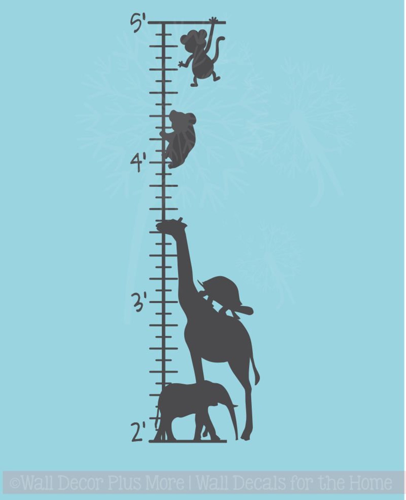 Zoo Animals Wall Growth Chart Height Ruler Decal Sticker Track Height ...
