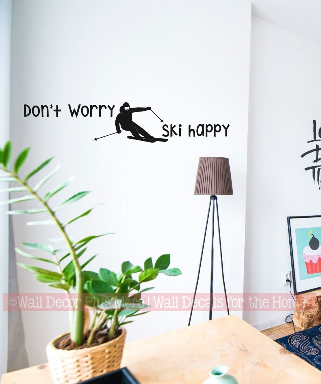 Don't Worry Ski Happy Sports Skier Wall Art Decal Quote Sticker Decor ...