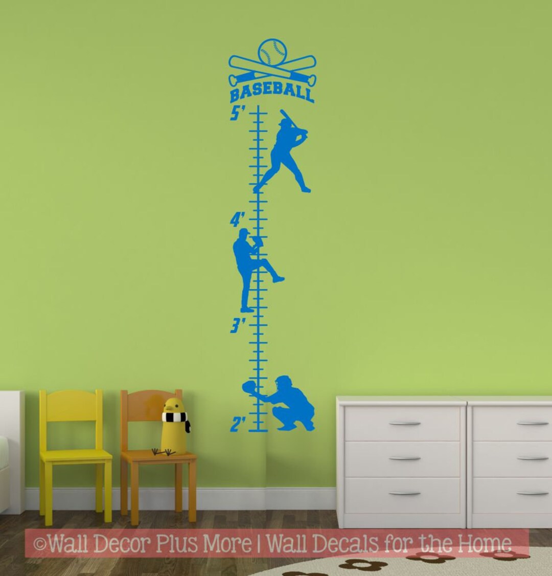 Boys Height Ruler Growth Chart Decal Sticker Baseball Player Silhouette ...