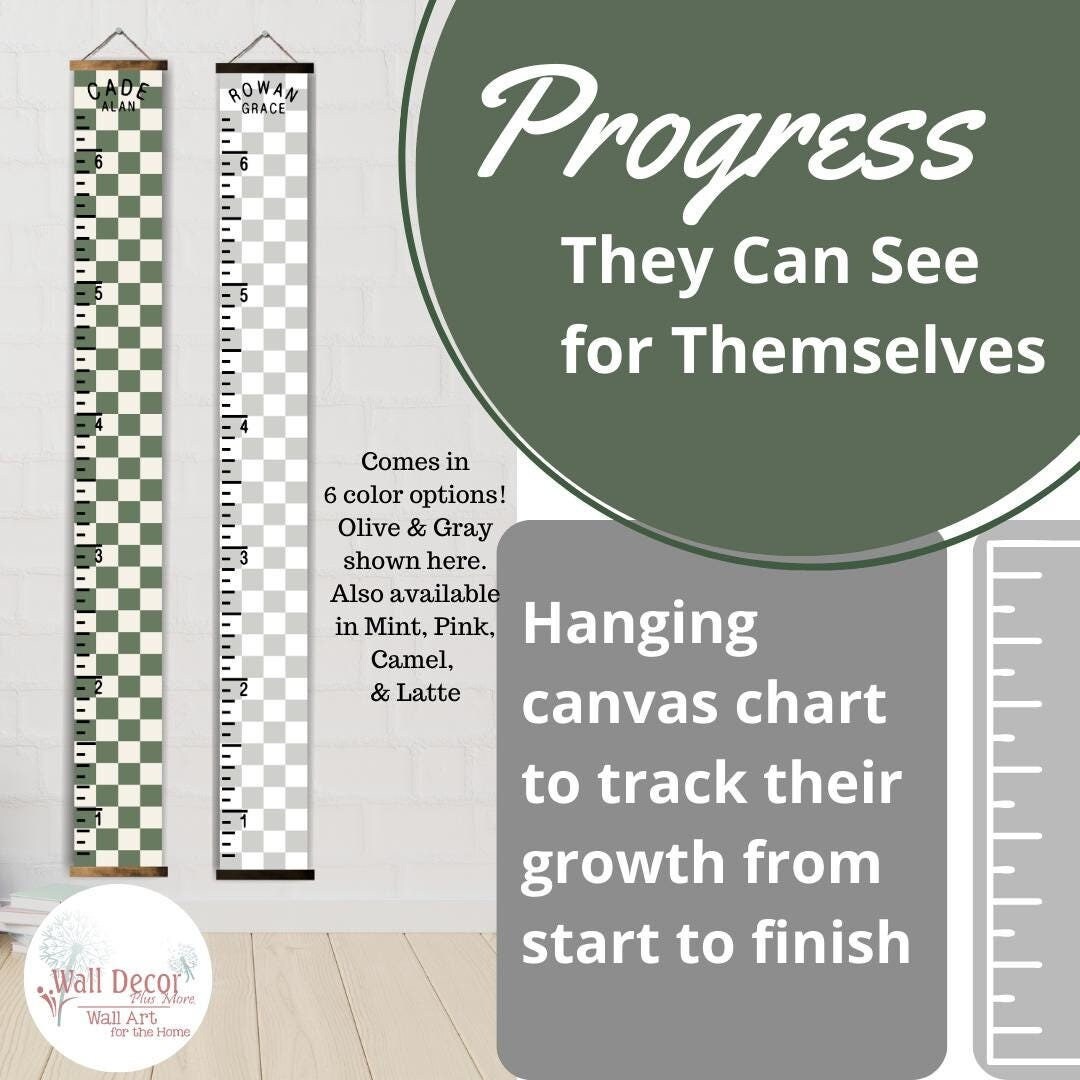 Checkered Canvas Growth Chart Sign: Personalized Height Ruler With ...