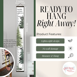 Canvas Growth Chart Height Ruler Tracker Hanging Sign Watercolor Trees ...