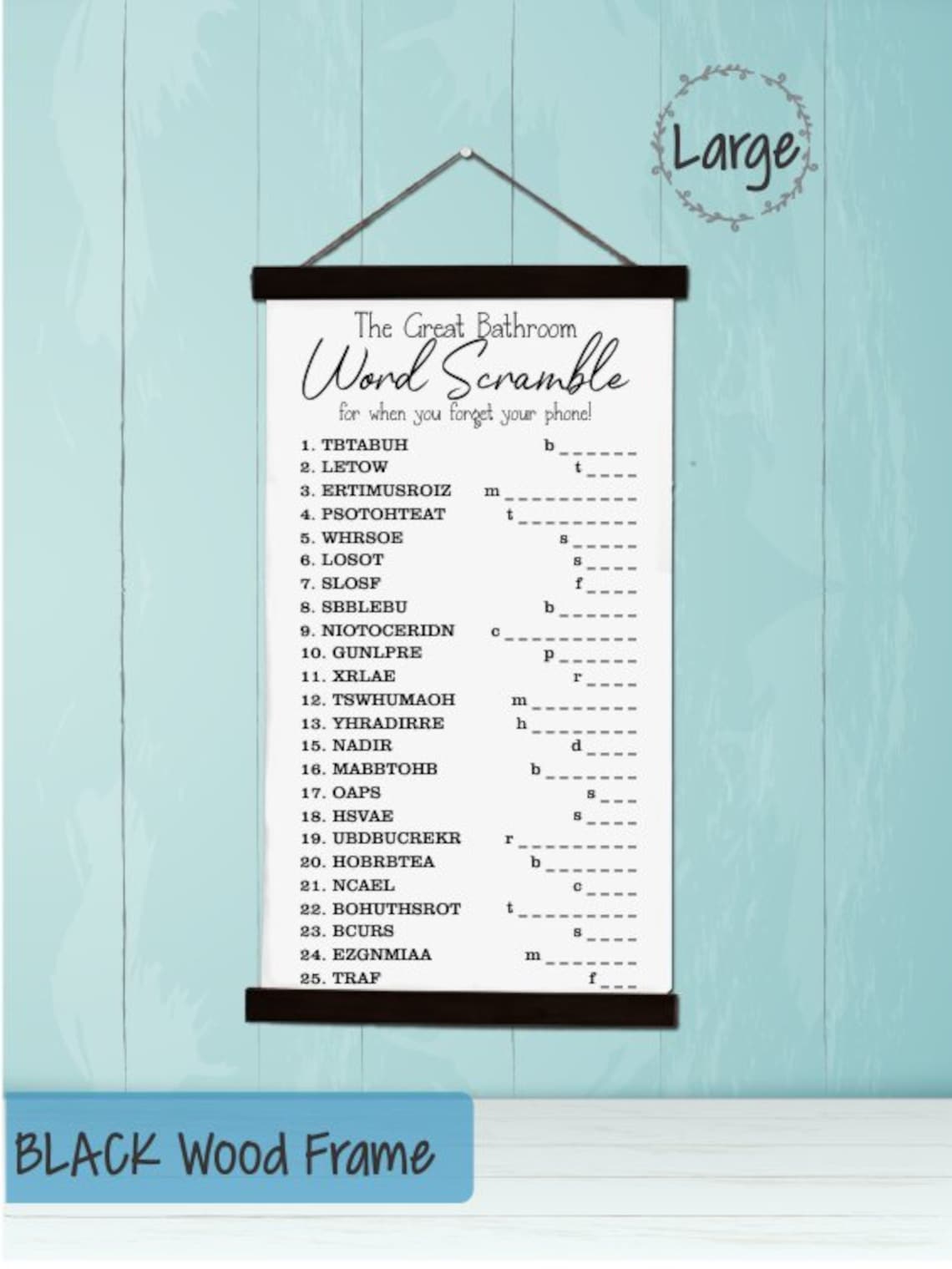 Canvas Wall Print Wood Frame Bathroom Wall Decor Word Scramble Puzzle ...