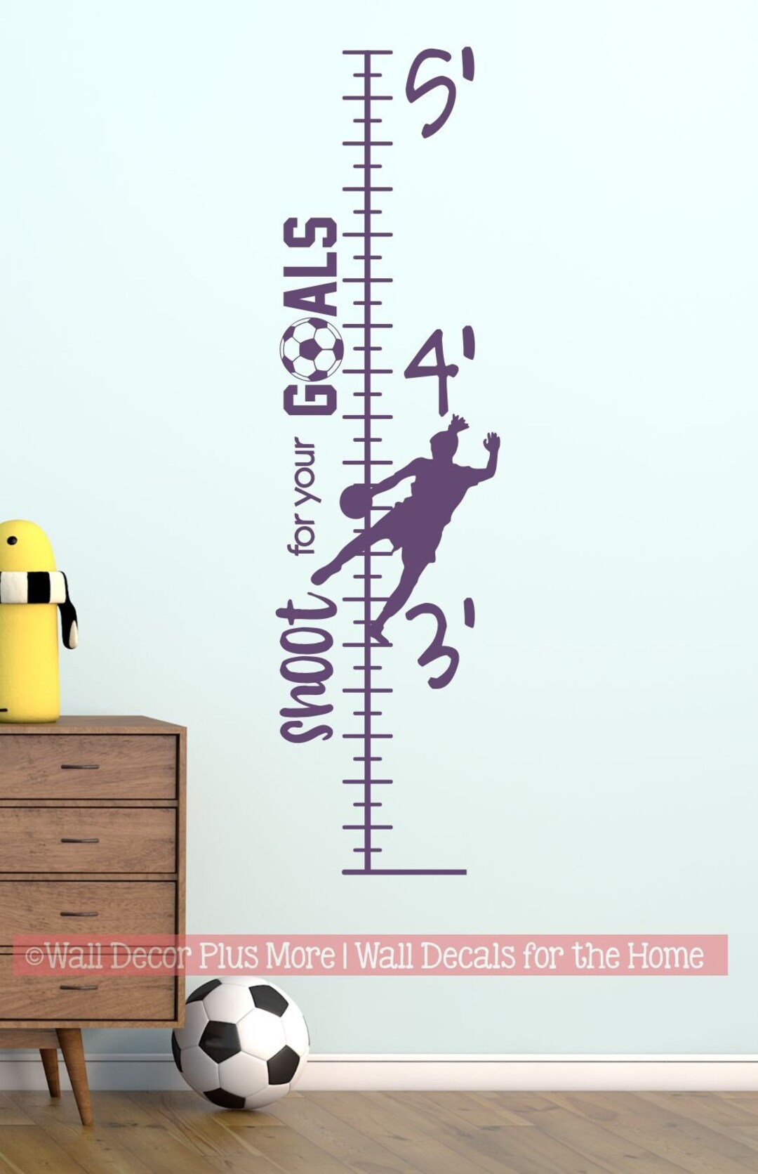 Girls Soccer Height Ruler Growth Chart Kids Room Wall Decal Sticker - Etsy