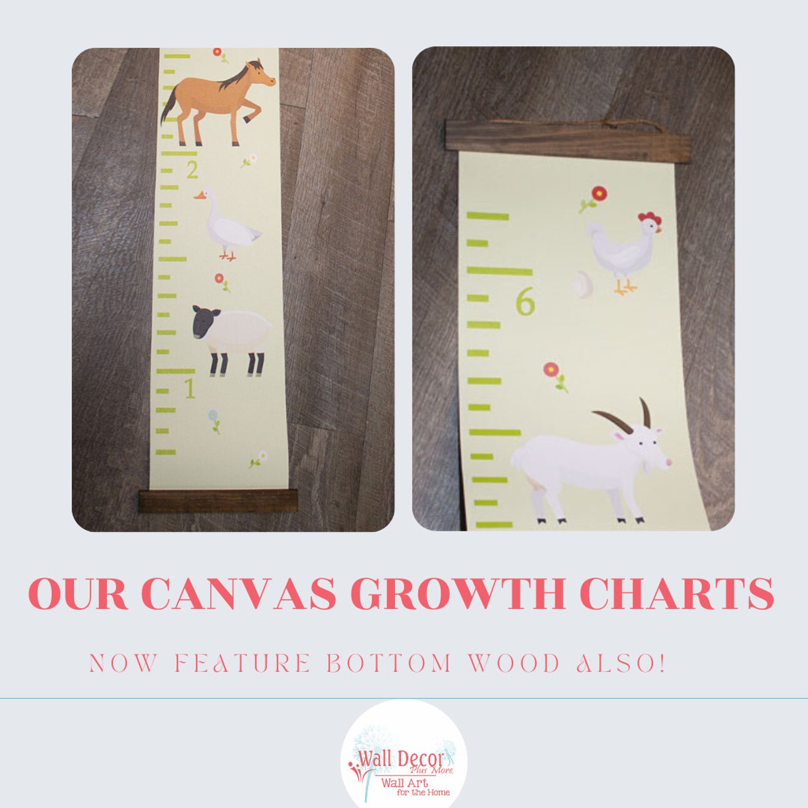 Farm Animals Height Ruler Tracker Printed on Canvas Growth - Etsy