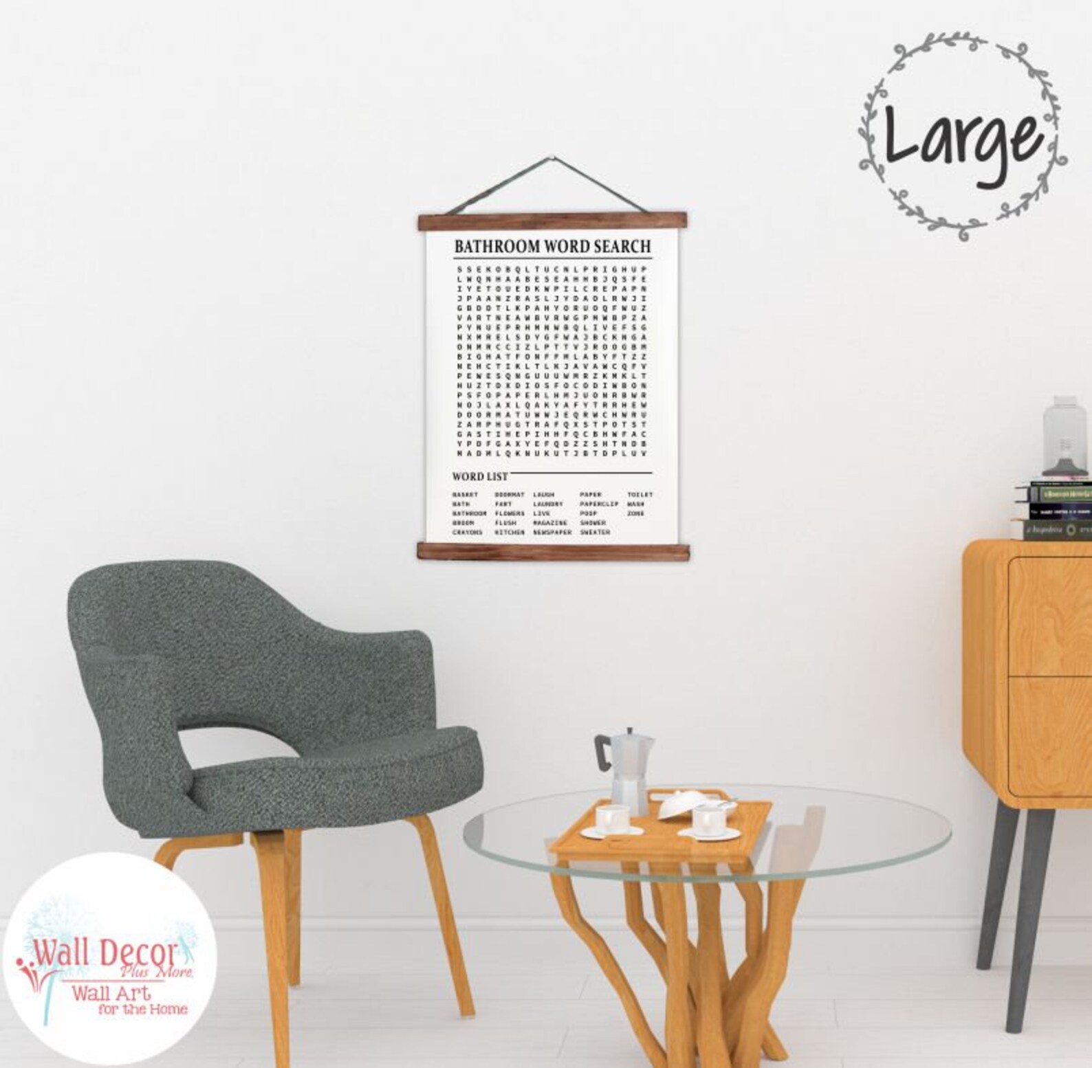 Bathroom Word Search Canvas Wall Print Sign Wood Frame Fun Wall Decor ...