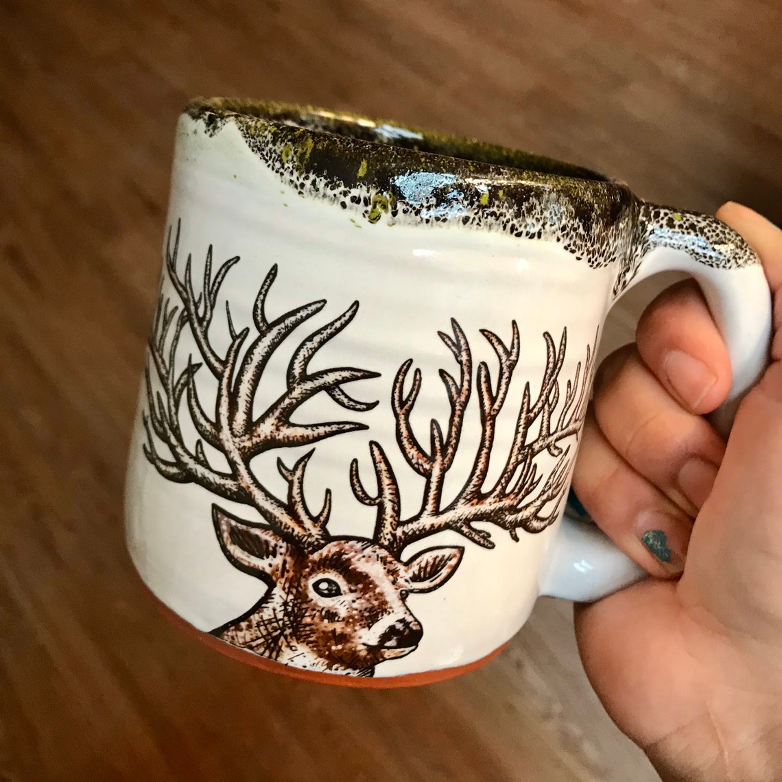 100 Point Buck Mug with Mossy Green and Black Lip Drip | Etsy