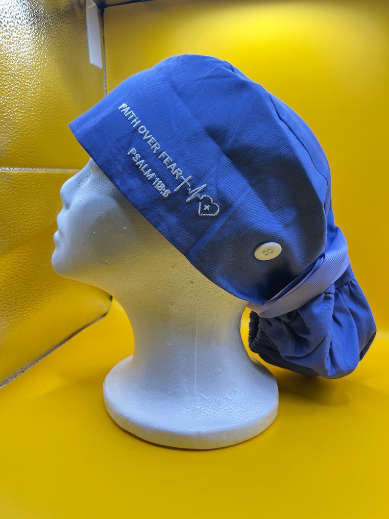 Faith Over Fear Scrub Cap With Button | Psalm 118:6 Design | Adjustable ...