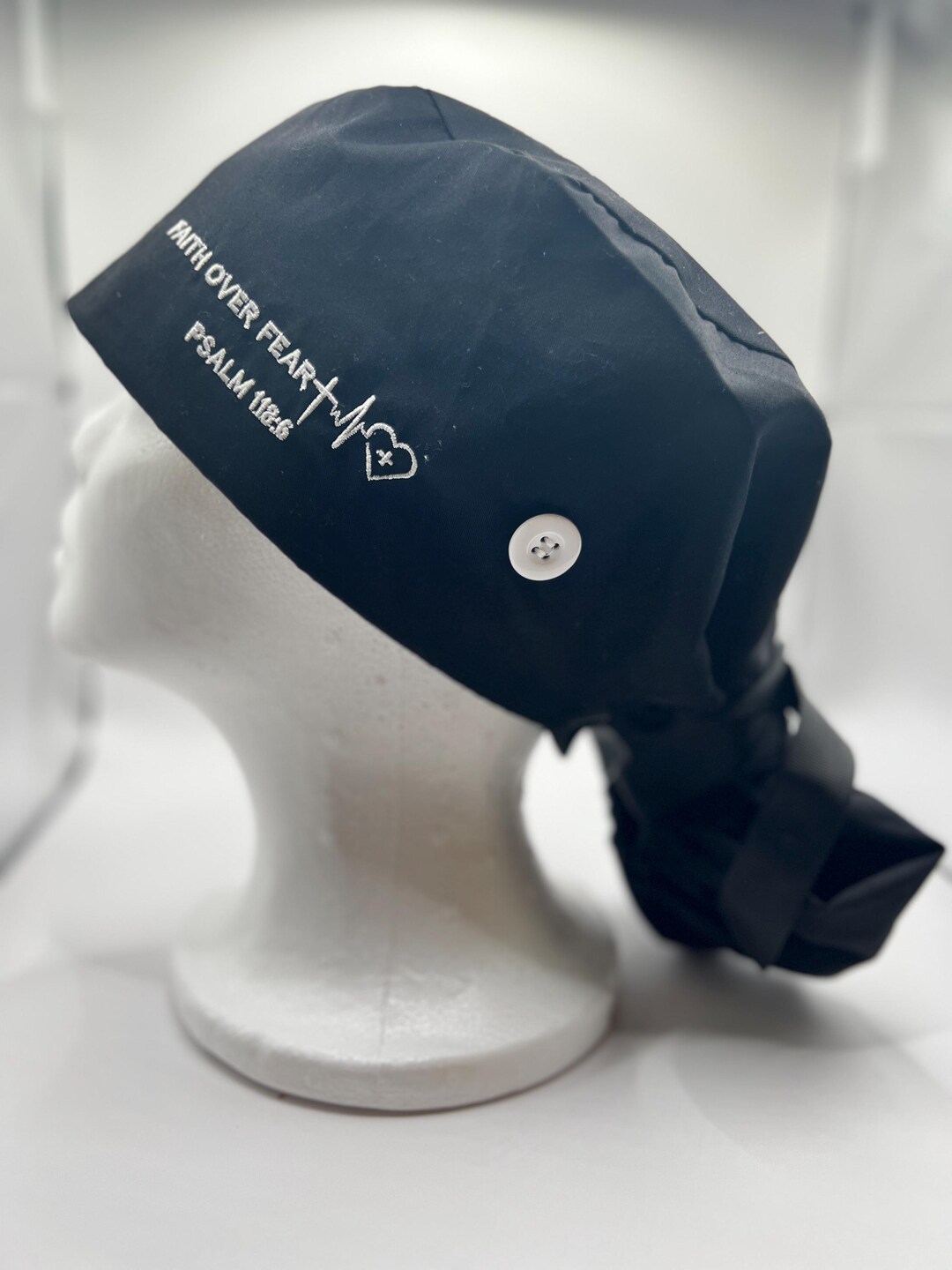 Faith Over Fear Scrub Cap With Button | Psalm 118:6 Design | Adjustable ...