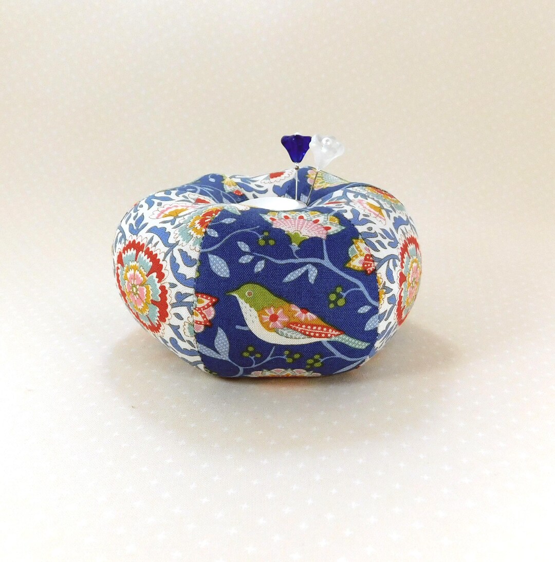 Tilda Bird Print Pincushion With Emery and Decorative Pins, Handmade ...