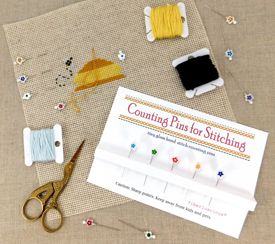 Cross Stitch Counting Pins: Fine Glass Head, 5 Pin Set - Etsy
