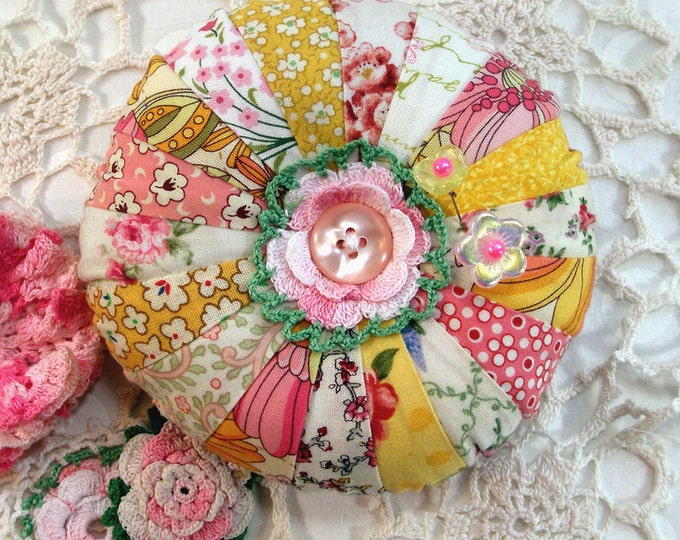 Pincushion, Round Patchwork in Your Favorite Fabric Choice - Made to ...