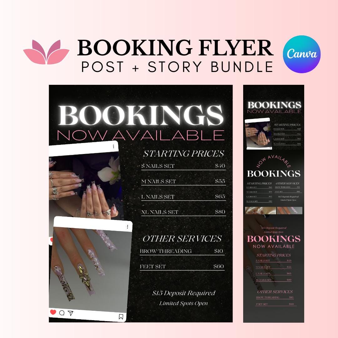 Elegant Black Instagram Booking Templates 1 Post 3 Stories Editable ...