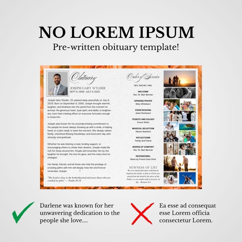 Orange Roses Funeral Program Template: Elegant Obituary, Canva (digital ...