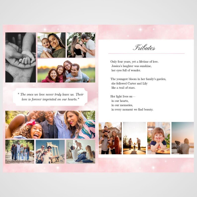 Pink Funeral Program Template: Child Obituary, Canva Editable (8.5x11 ...