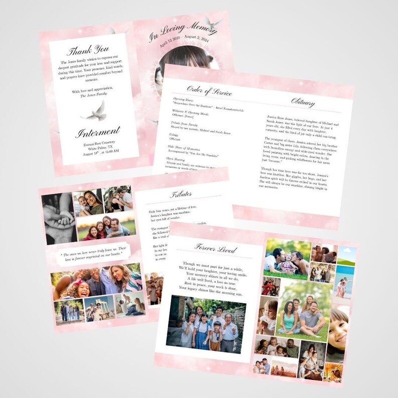 Pink Funeral Program Template: Child Obituary, Canva Editable (8.5x11 ...