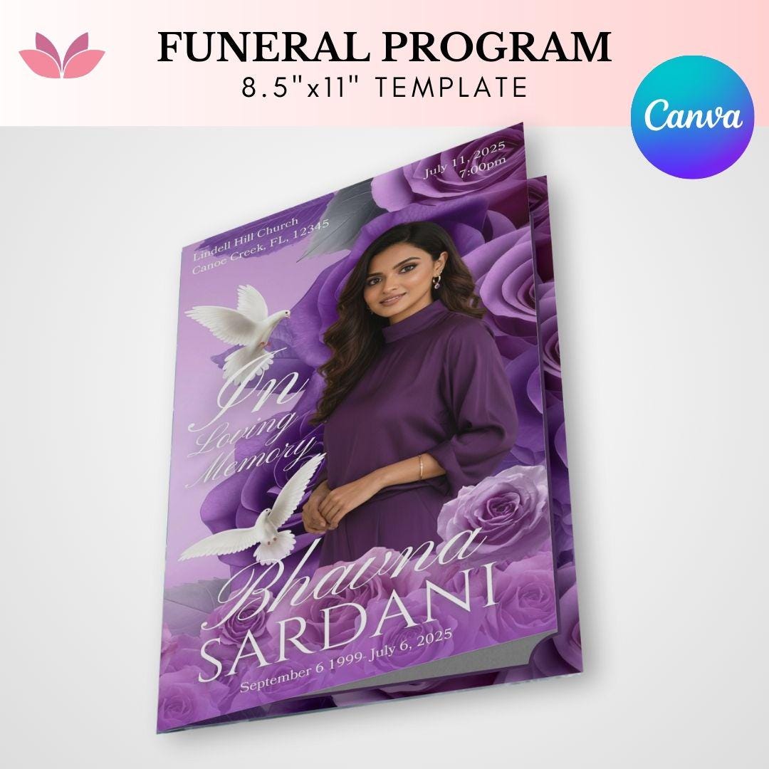 Purple Rose Background Obituary: Customizable Funeral Program Template ...