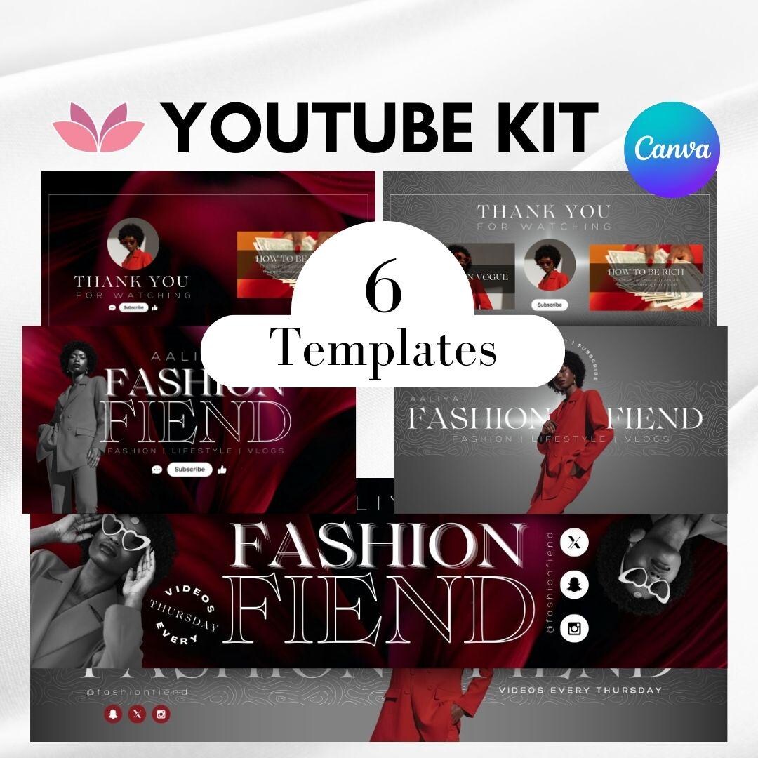 Red and Grey Classy Minimalistic Youtube Branding Kit - Customizable ...