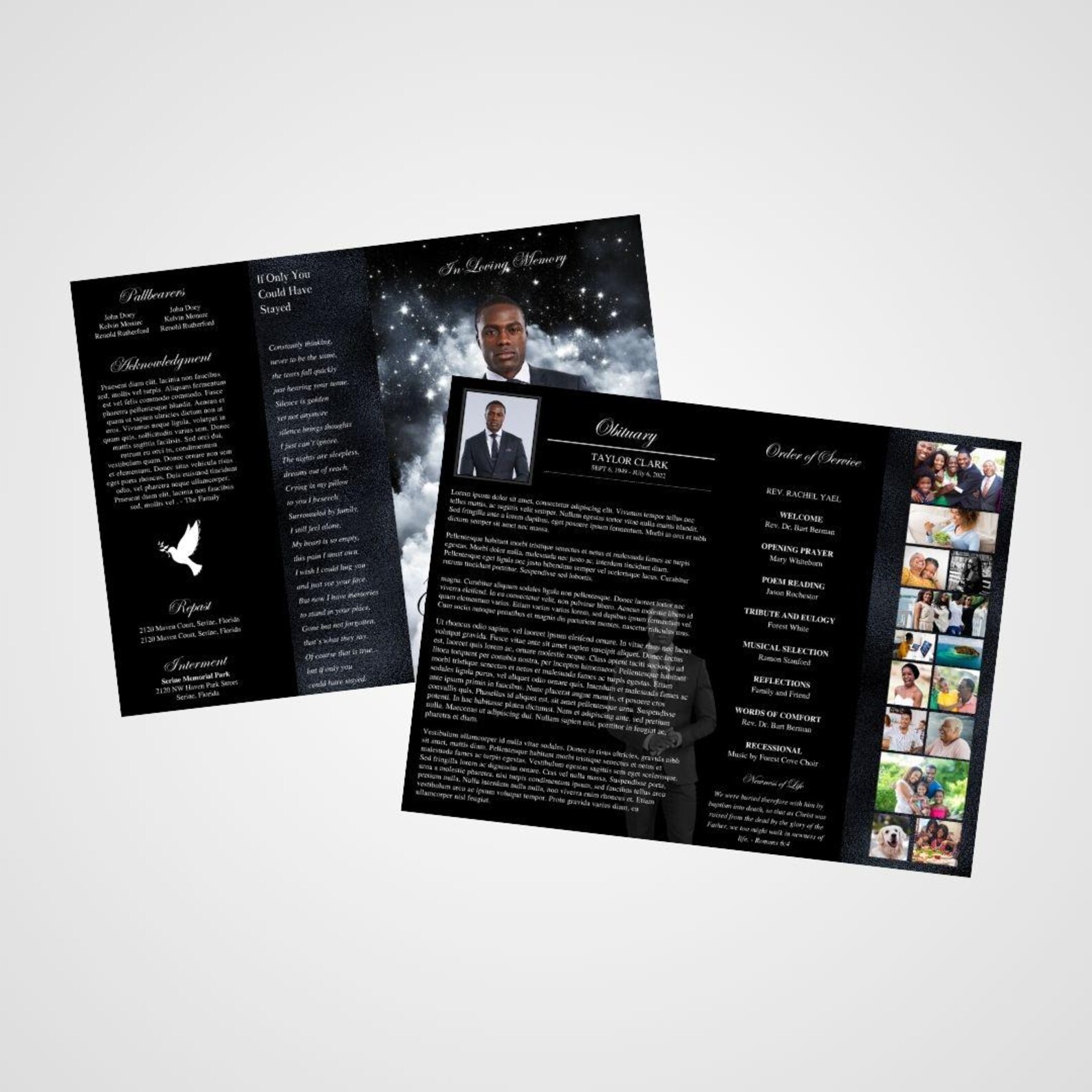 Black Funeral Program Template: 8.5x11 Obituary, Canva (digital ...