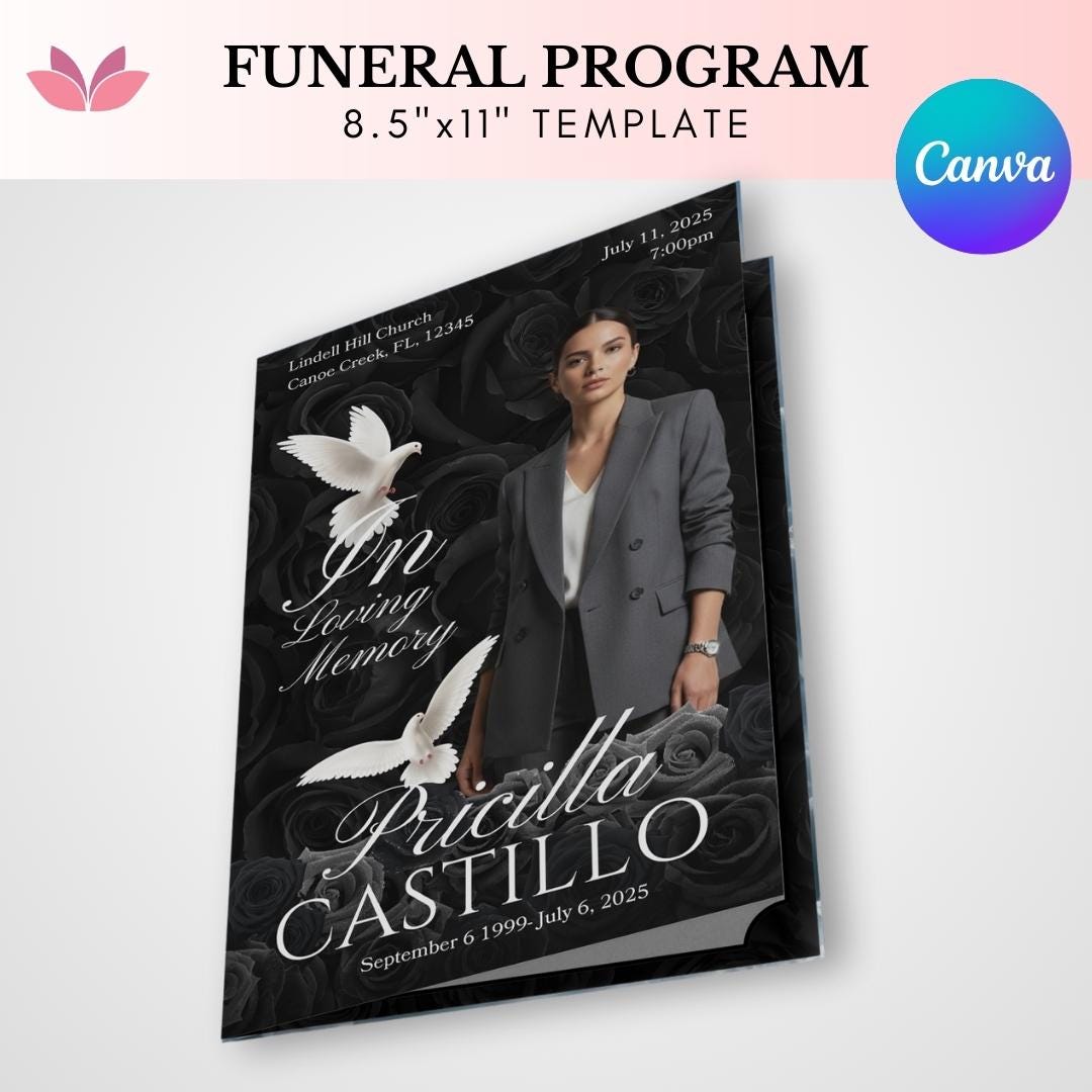 Black Rose Background Obituary: Customizable Funeral Program Template ...