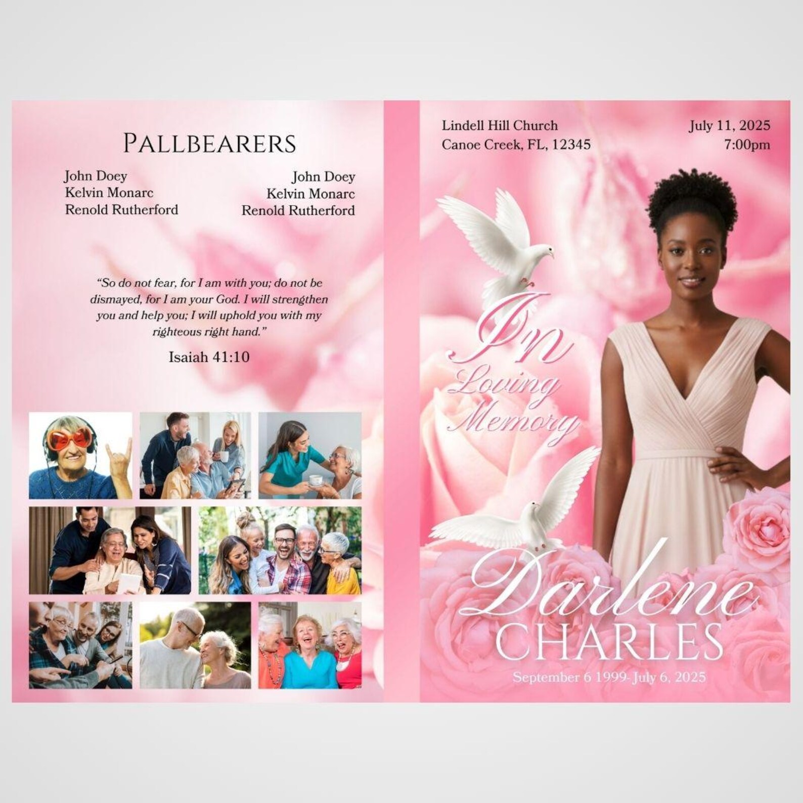 Pink Funeral Program Template: Customizable Obituary (canva, 8.5x11, 2 ...